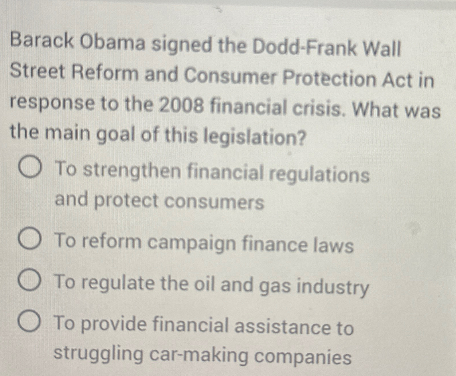 Solved Barack Obama signed the Dodd-Frank Wall Street Reform | Chegg.com