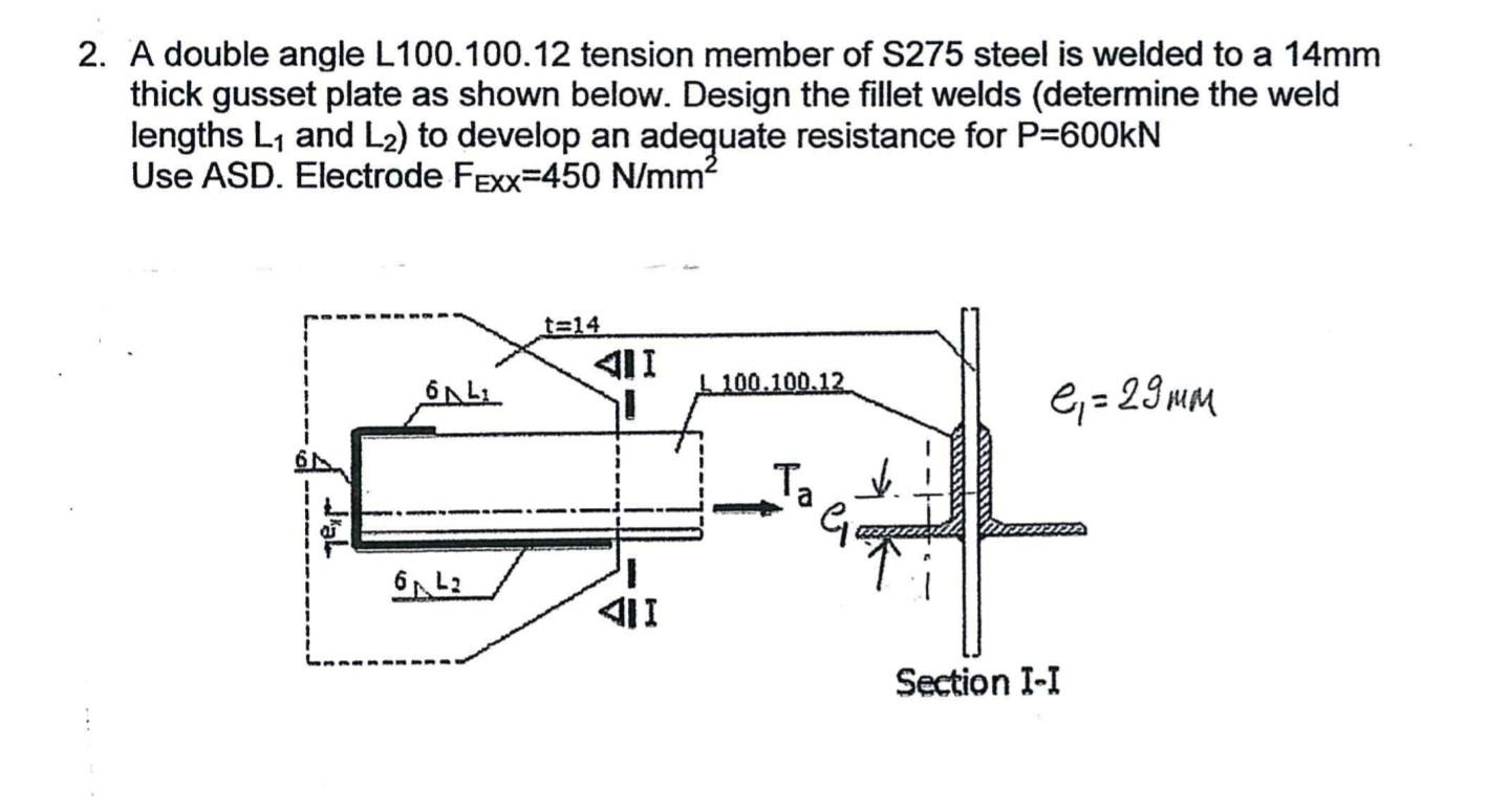 Solved 2. A double angle L100.100.12 tension member of S275 | Chegg.com