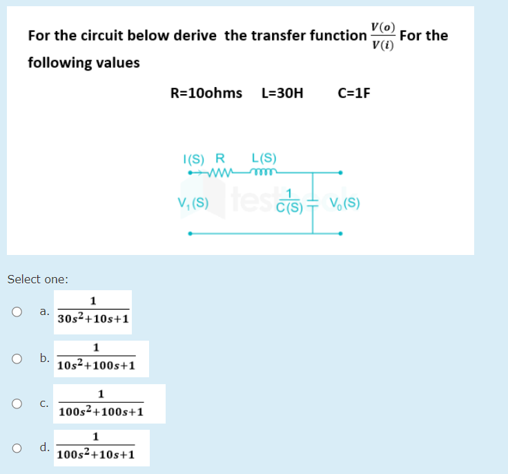 Solved For the circuit below derive the transfer function | Chegg.com
