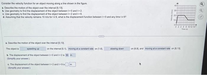 Solved Consider the velocity function for an object moving | Chegg.com