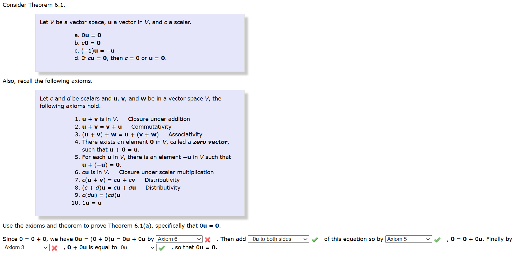 Solved Consider Theorem 6.1.Let V ﻿be a vector space, u ﻿a | Chegg.com