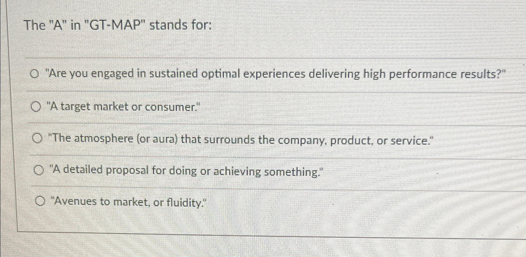 Solved The "A" ﻿in "GT-MAP" stands for:"Are you engaged in | Chegg.com