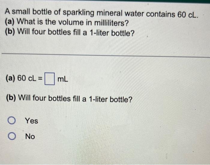 Solved A small bottle of sparkling mineral water contains | Chegg.com