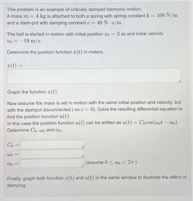 Solved This problem is an example of critically damped | Chegg.com