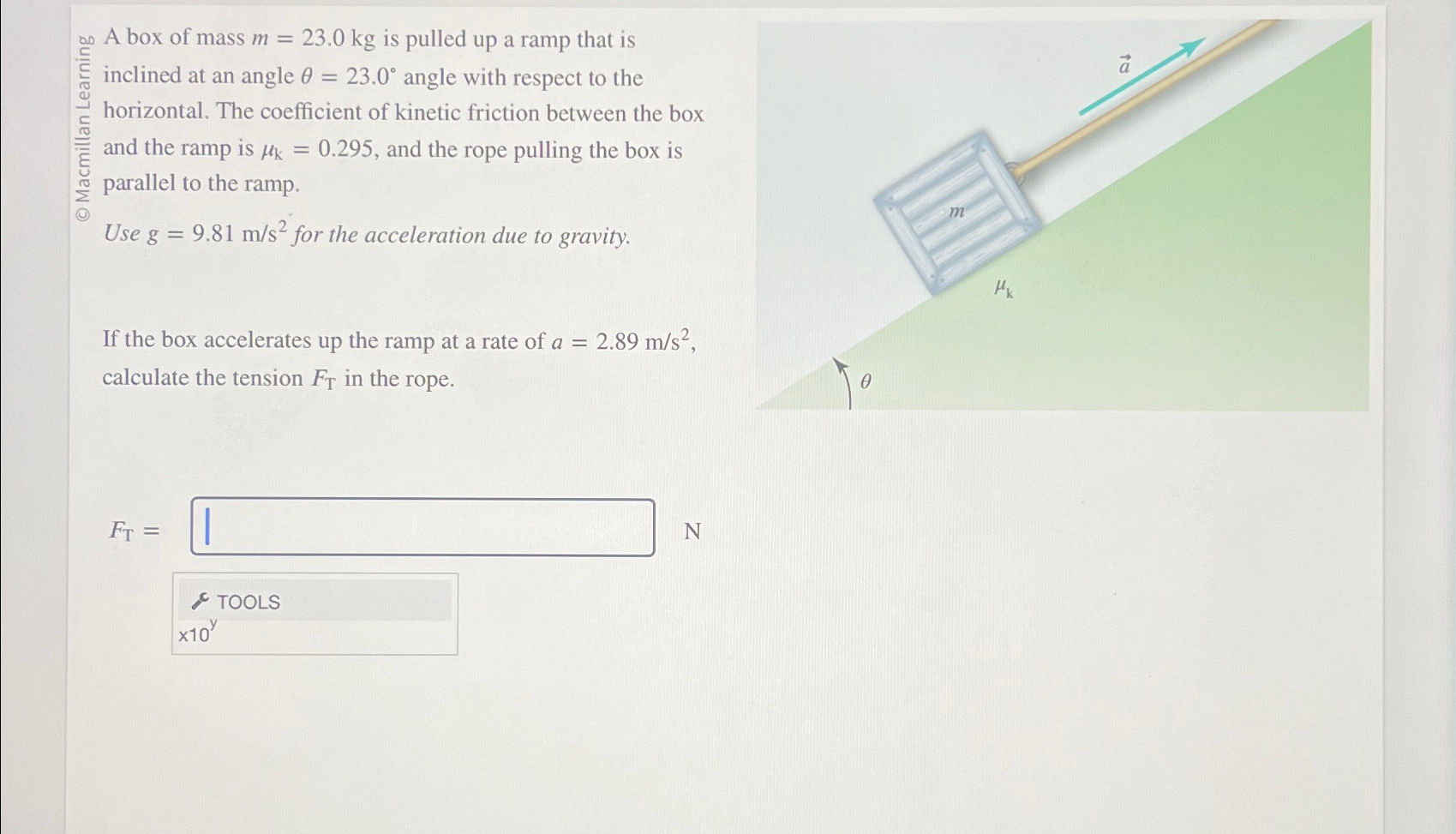 Solved an A box of mass m=23.0kg ﻿is pulled up a ramp that | Chegg.com