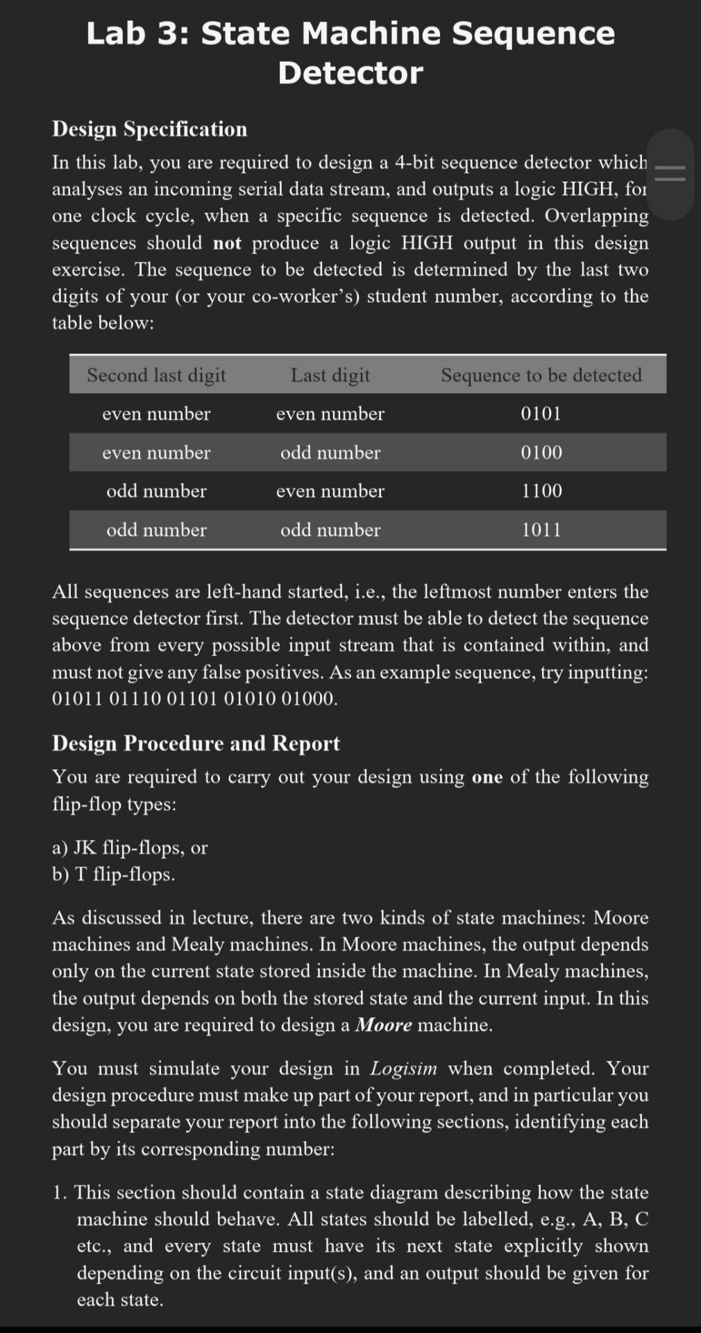 Solved Lab 3: State Machine Sequence Detector Design | Chegg.com