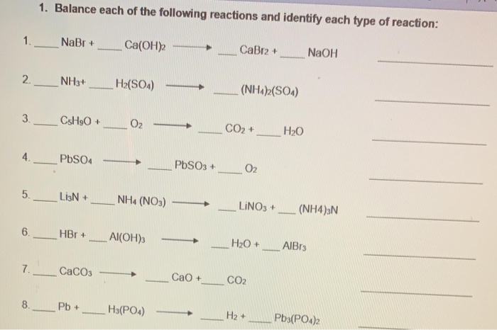 Solved 1. Balance each of the following reactions and | Chegg.com