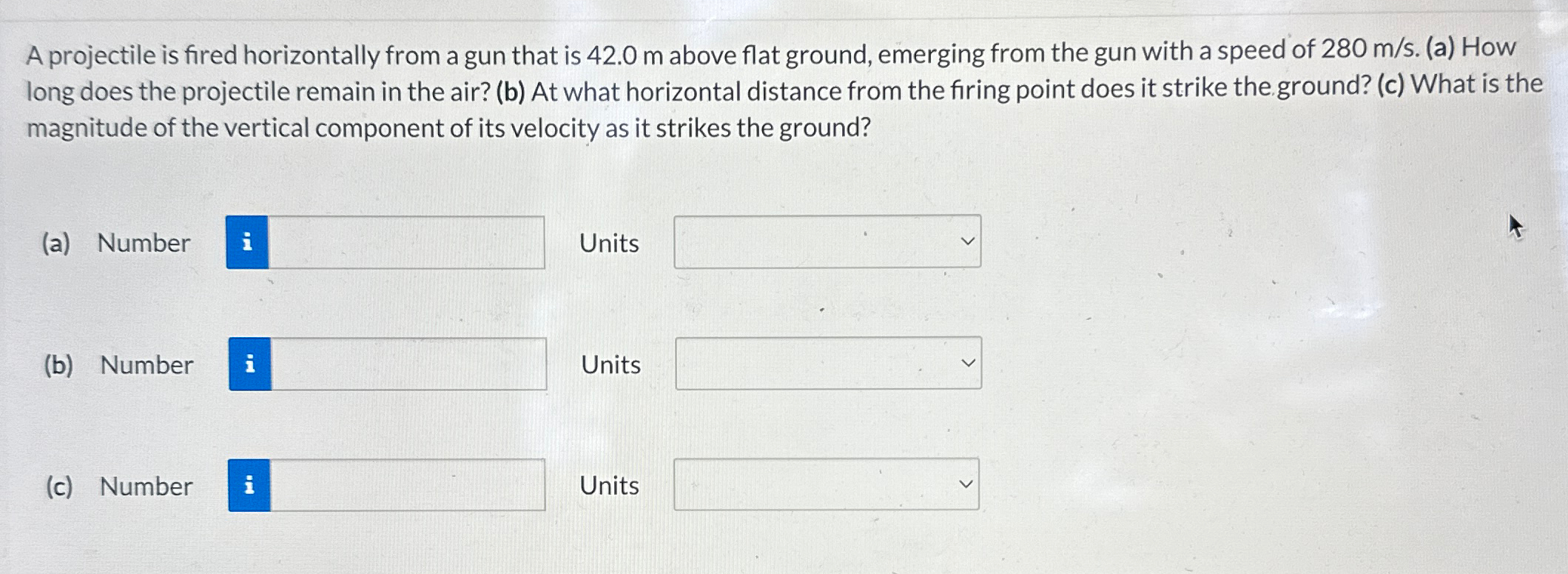 Solved A projectile is fired horizontally from a gun that is | Chegg.com