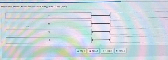 Solved Match each element with its first ionization energy | Chegg.com