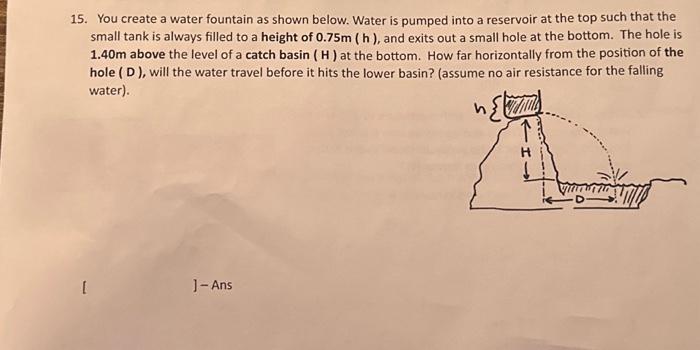 Solved 15. You create a water fountain as shown below. Water | Chegg.com
