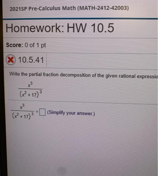 Solved 2021SP Pre-Calculus Math (MATH-2412-42003) Homework: | Chegg.com