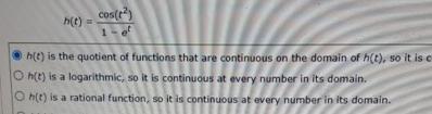 Solved h(t)=cos(t2)1-eth(t) ﻿is the quotient of functions | Chegg.com