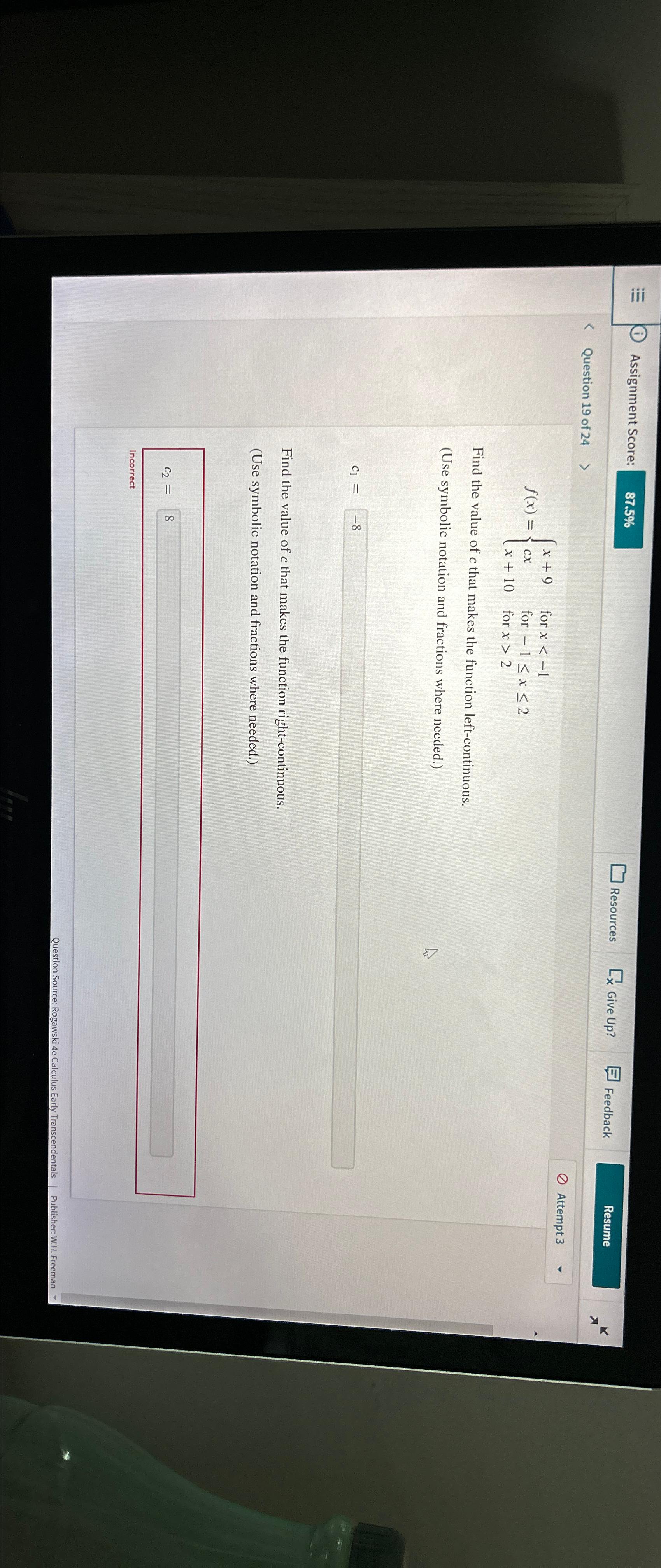 Solved Assignment Score:87.5%ResourcesGive | Chegg.com