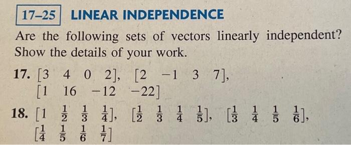 Solved Are the following sets of vectors linearly | Chegg.com