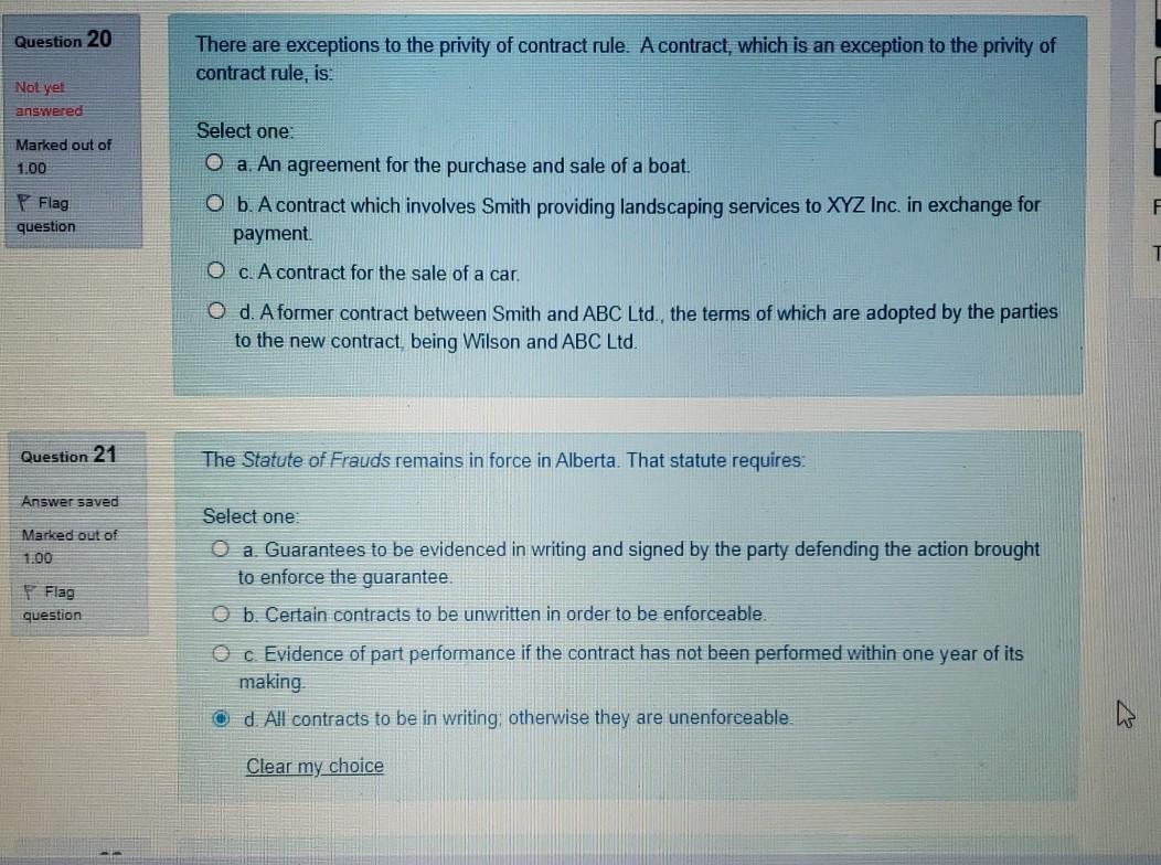 Solved Question 20 There are exceptions to the privity of | Chegg.com