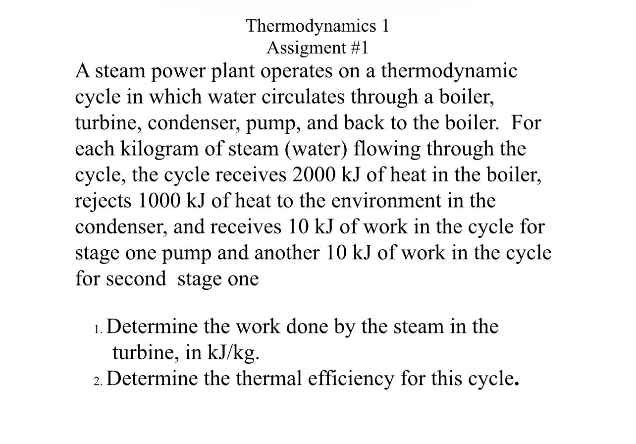 Solved Thermodynamics 1Assigment #1A steam power plant | Chegg.com