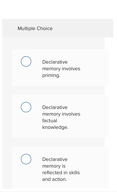 Solved Multiple ChoiceDeclarative memory involves | Chegg.com