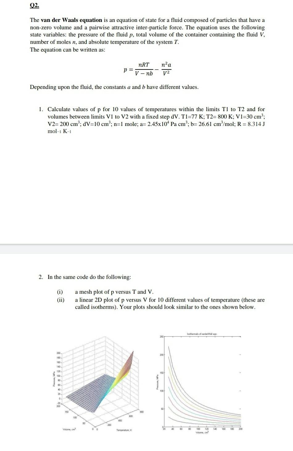 a The van der Waals equation is an equation of state | Chegg.com