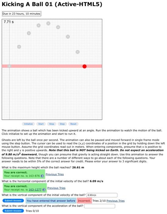 Solved The animation shows a ball which has been kicked | Chegg.com