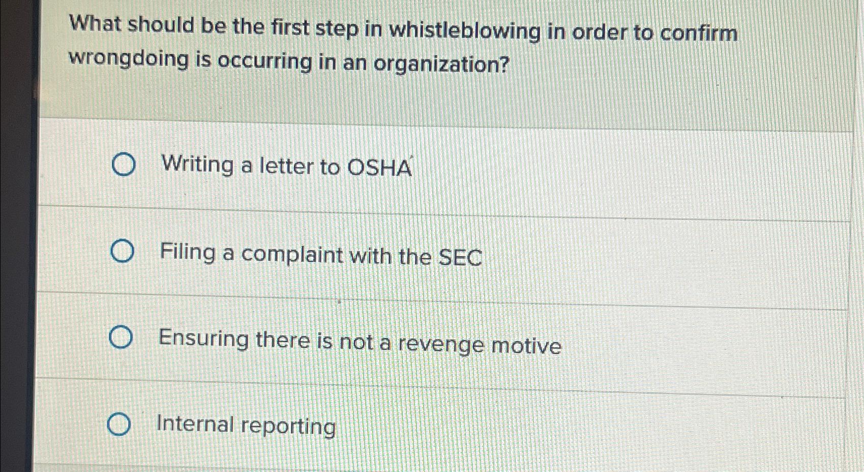 Solved What should be the first step in whistleblowing in | Chegg.com