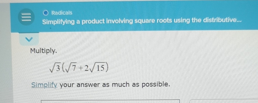 Solved RadicalsSimplifying a product involving square roots | Chegg.com