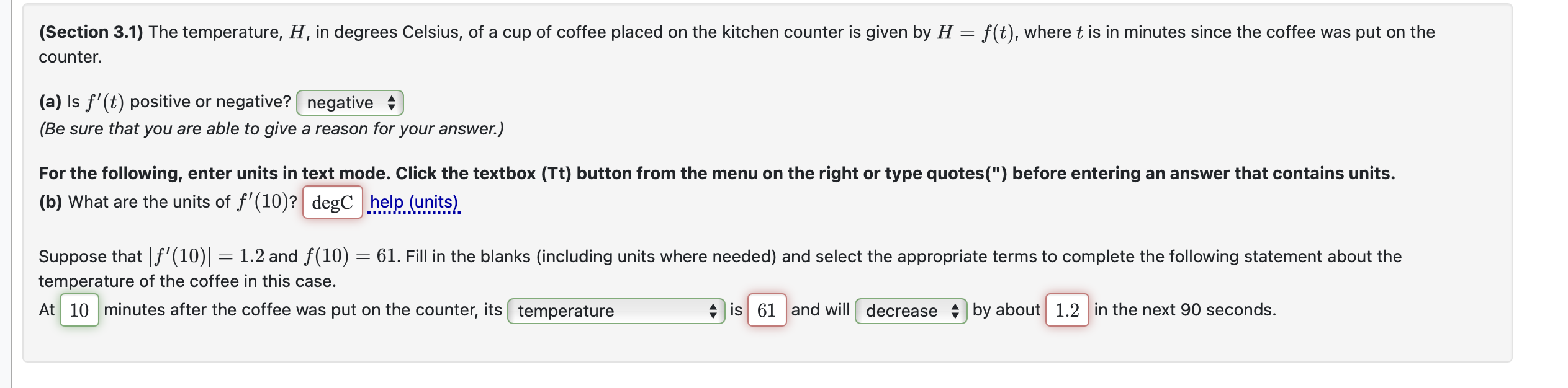 Solved (Section 3.1) ﻿The temperature, \( ﻿H \), ﻿in degrees | Chegg.com
