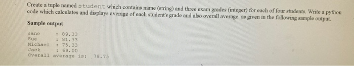Solved Create a tuple named student which contains name | Chegg.com