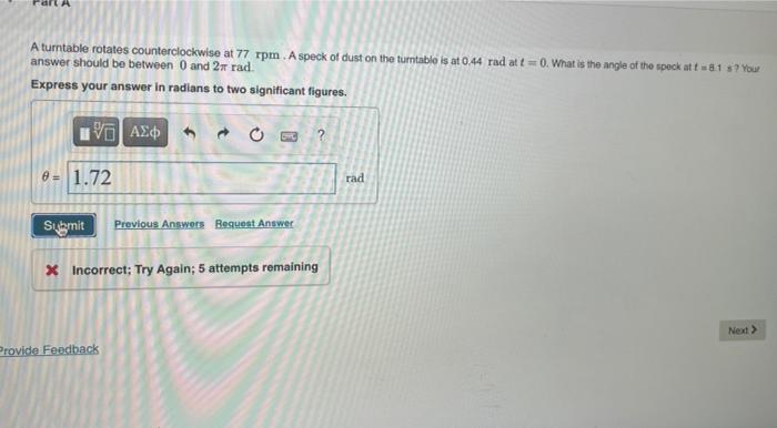 Solved Carla A Turntable Rotates Counterclockwise At 77 Rpm