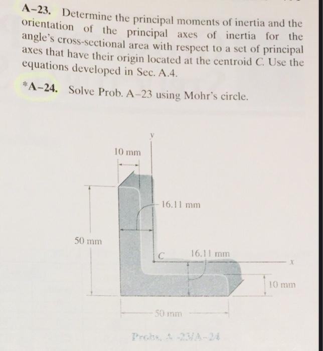 Solved A-23. Determine the principal moments of inertia and | Chegg.com