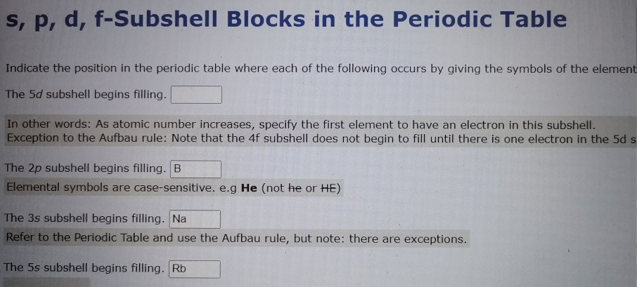 Solved s, p, d, f-Subshell Blocks in the Periodic Table | Chegg.com
