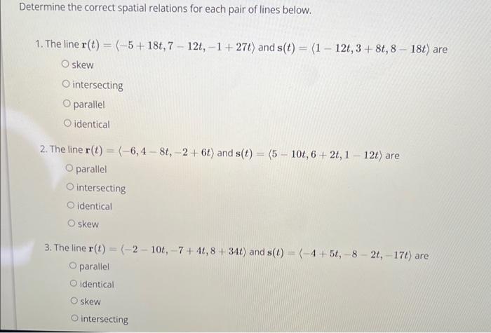 Solved Determine the correct spatial relations for each pair | Chegg.com