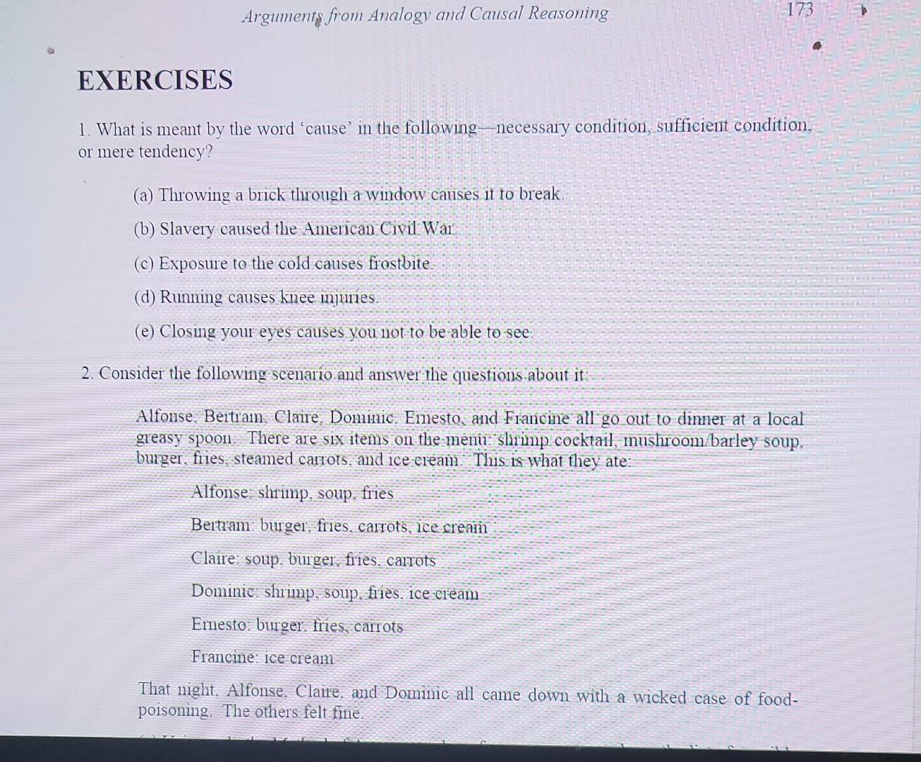 Arguments from Analogy and Causal Reasoning EXERCISES | Chegg.com