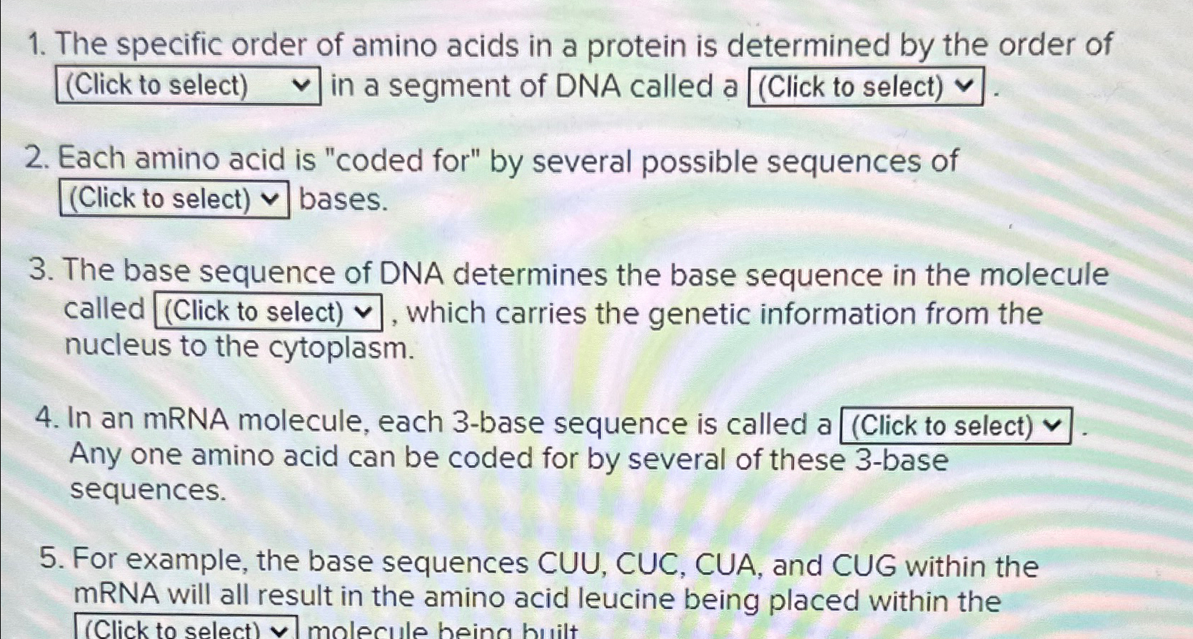 Solved The specific order of amino acids in a protein is | Chegg.com