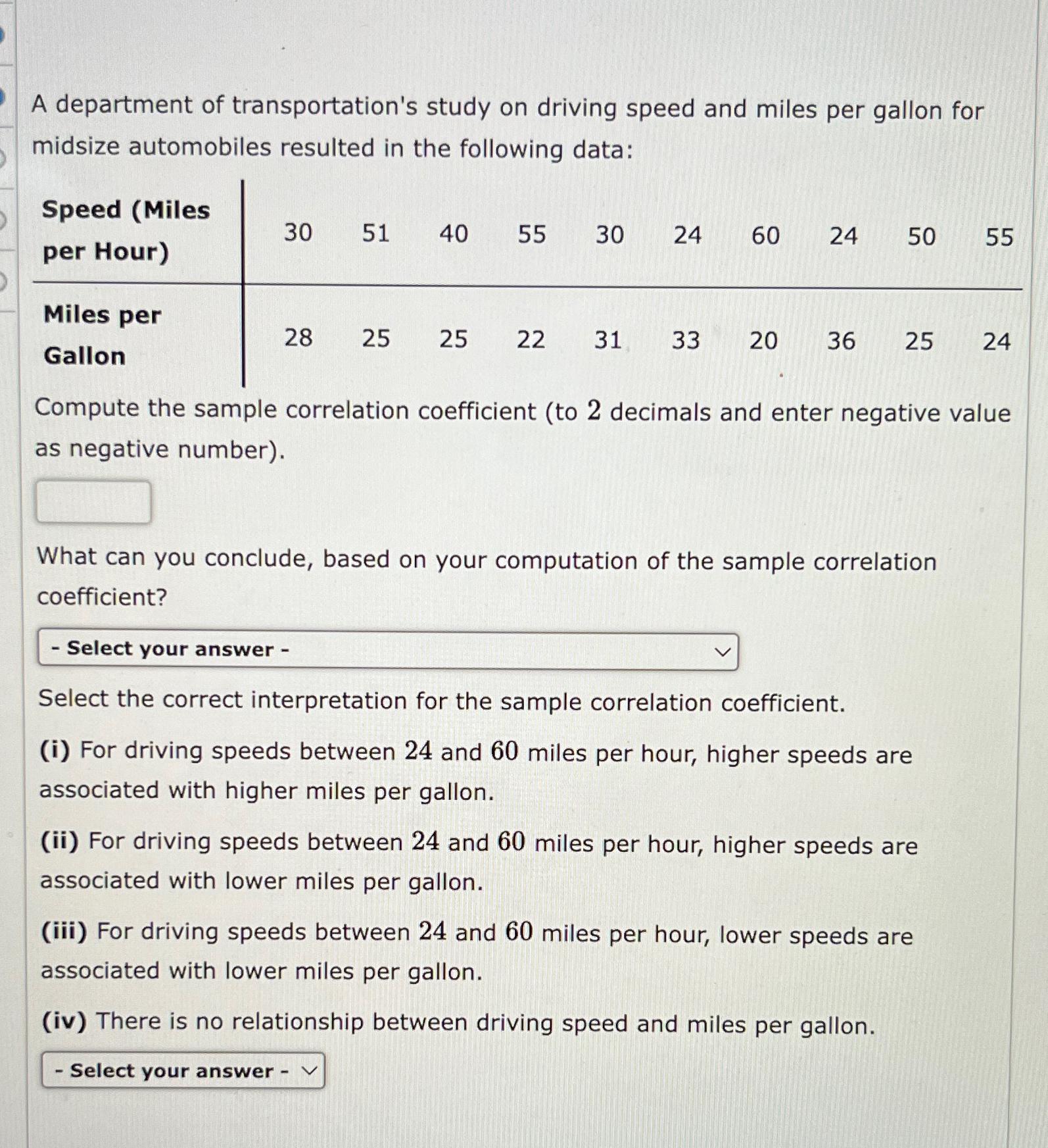 Solved A department of transportation's study on driving | Chegg.com