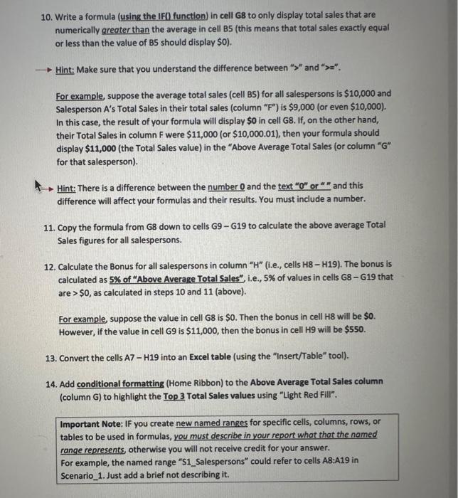 10. Write a formula (using the IFU function) in cell | Chegg.com