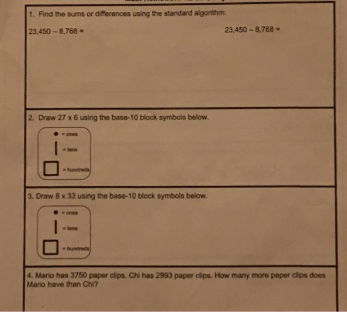 Solved 1. Find the sums or differences using the standard | Chegg.com