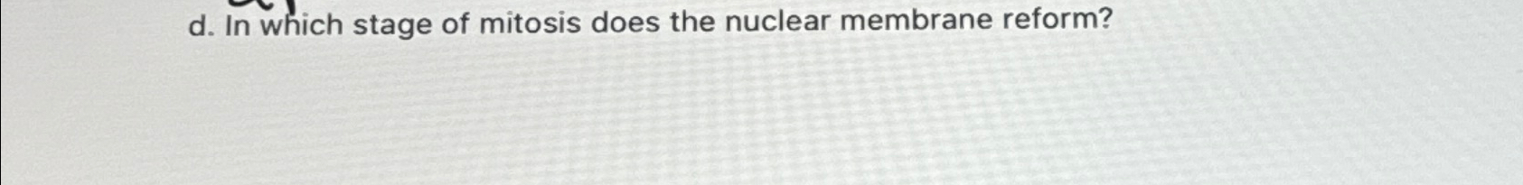 Solved d. ﻿In which stage of mitosis does the nuclear | Chegg.com