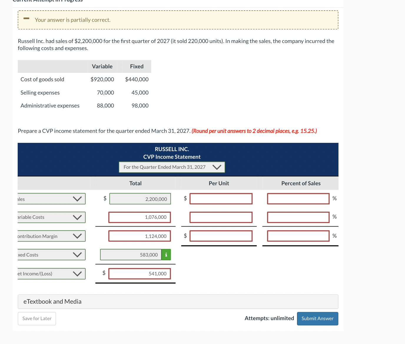 Solved Tu respuesta es parcialmente correcta. Russell Inc. | Chegg.com