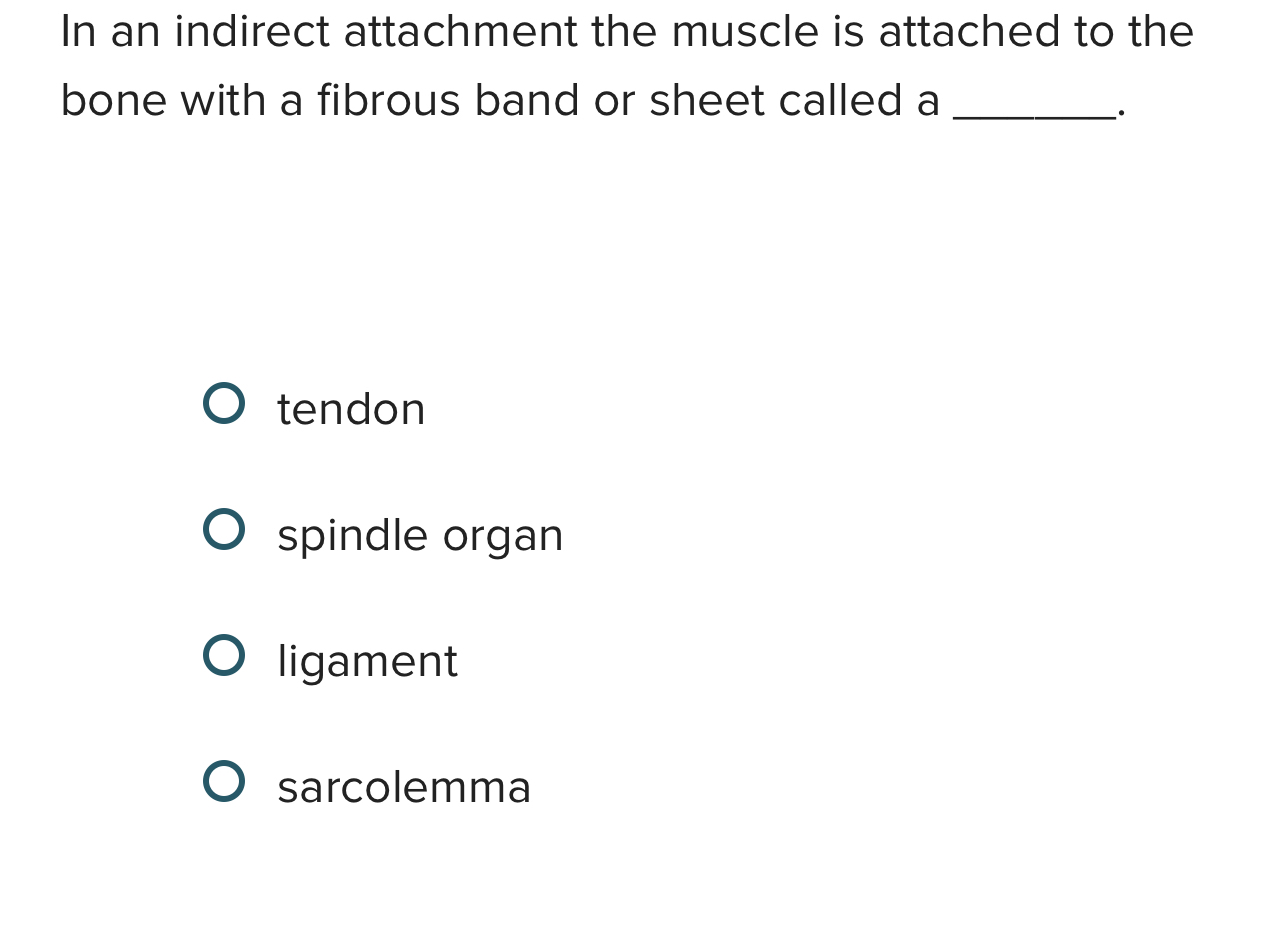 Solved In an indirect attachment the muscle is attached to | Chegg.com