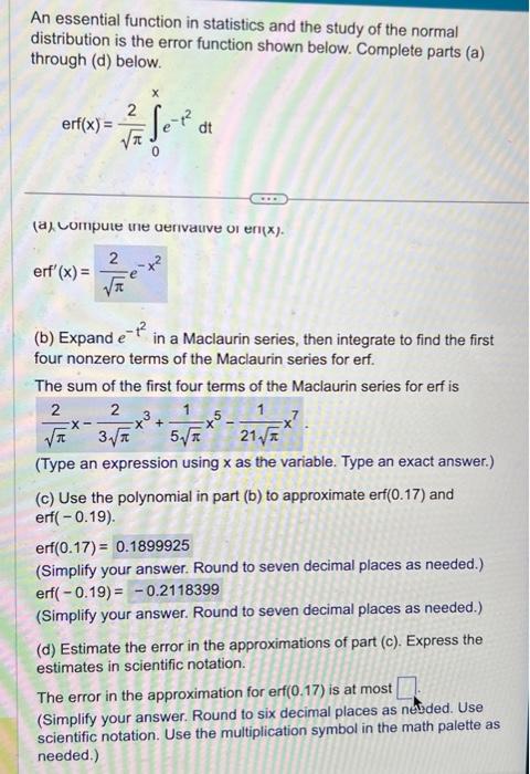 Solved An essential function in statistics and the study of | Chegg.com