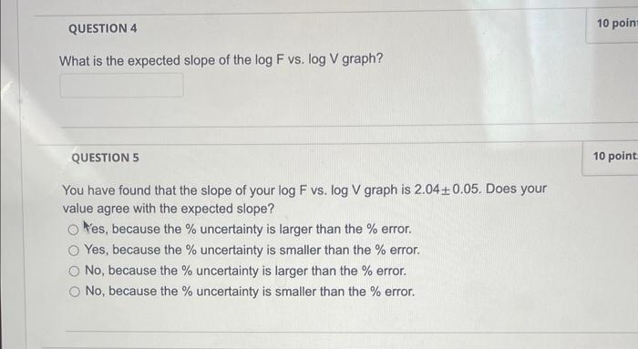 What is the expected slope of the logF vs. logV | Chegg.com