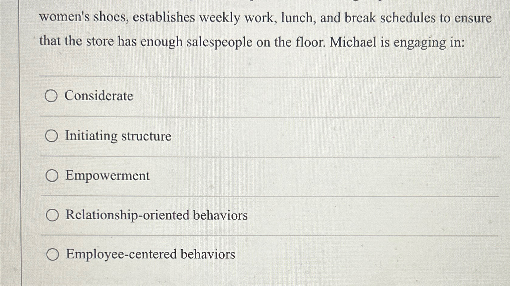 Solved women's shoes, establishes weekly work, lunch, and | Chegg.com