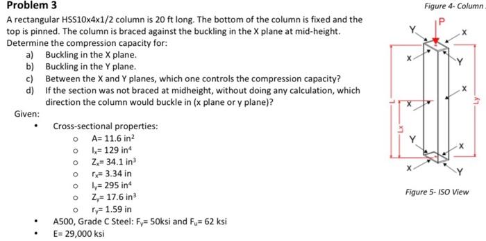 Solved Problem 3 Figure 4-Column top is pinned. The column | Chegg.com