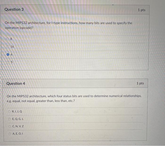 Solved Question 3 1 pts On the MIPS32 architecture, for | Chegg.com