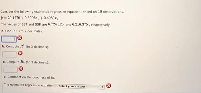 Solved Consider the following estimated regression equation, | Chegg.com