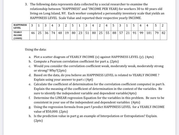 Solved 3. The following data represents data collected by a | Chegg.com