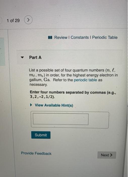 Solved 1 of 29 > A Review | Constants 1 Periodic Table Part | Chegg.com
