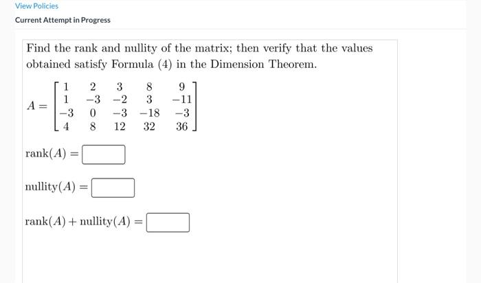 Solved Find the rank and nullity of the matrix; then verify | Chegg.com