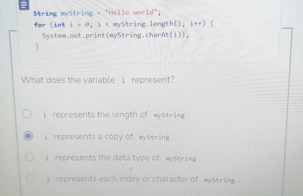 Solved String myString = ﻿"Hello world";for (int i = 0; i