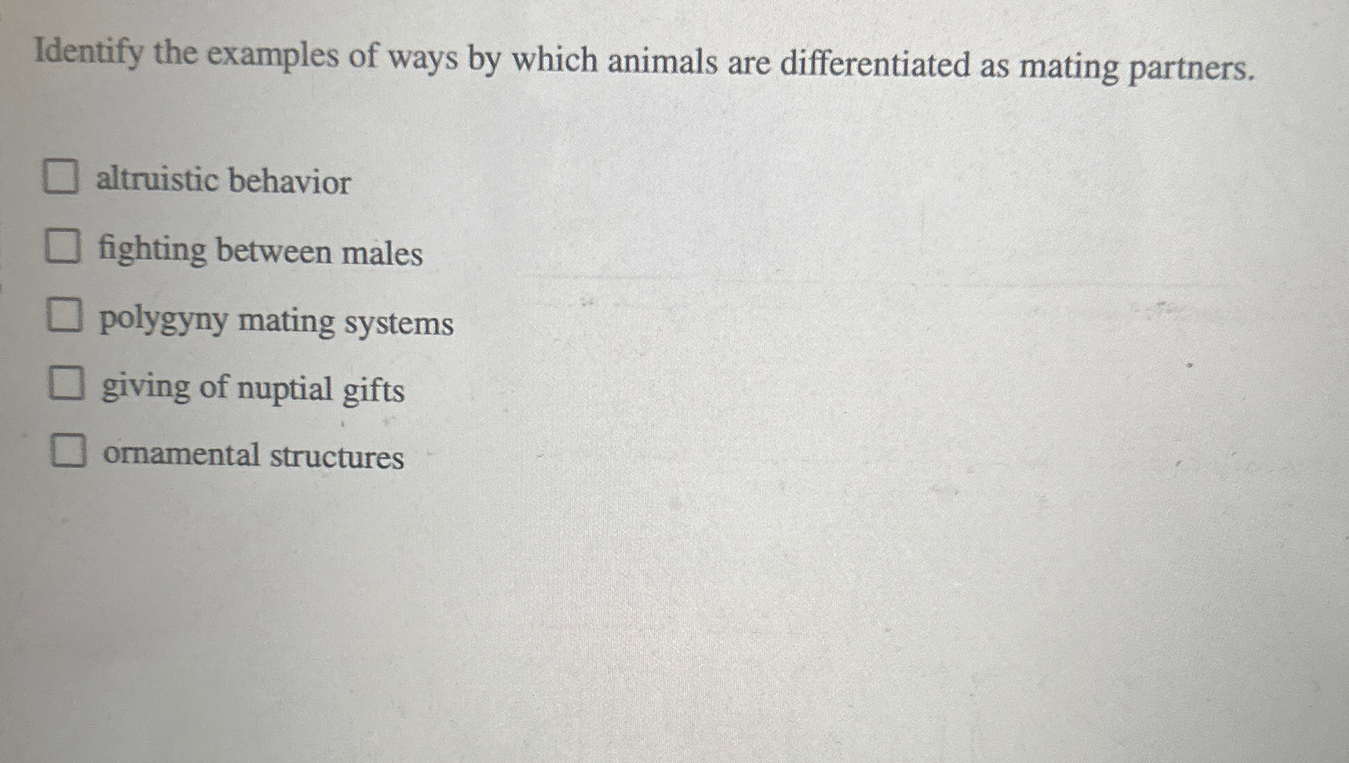 Solved Identify the examples of ways by which animals are | Chegg.com